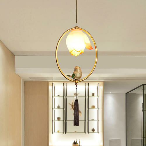 Птичка креативная люстра для кровати, золотая овальная проекционная лампа коридор балкон одинарный лотос люстра из железа, LED220V