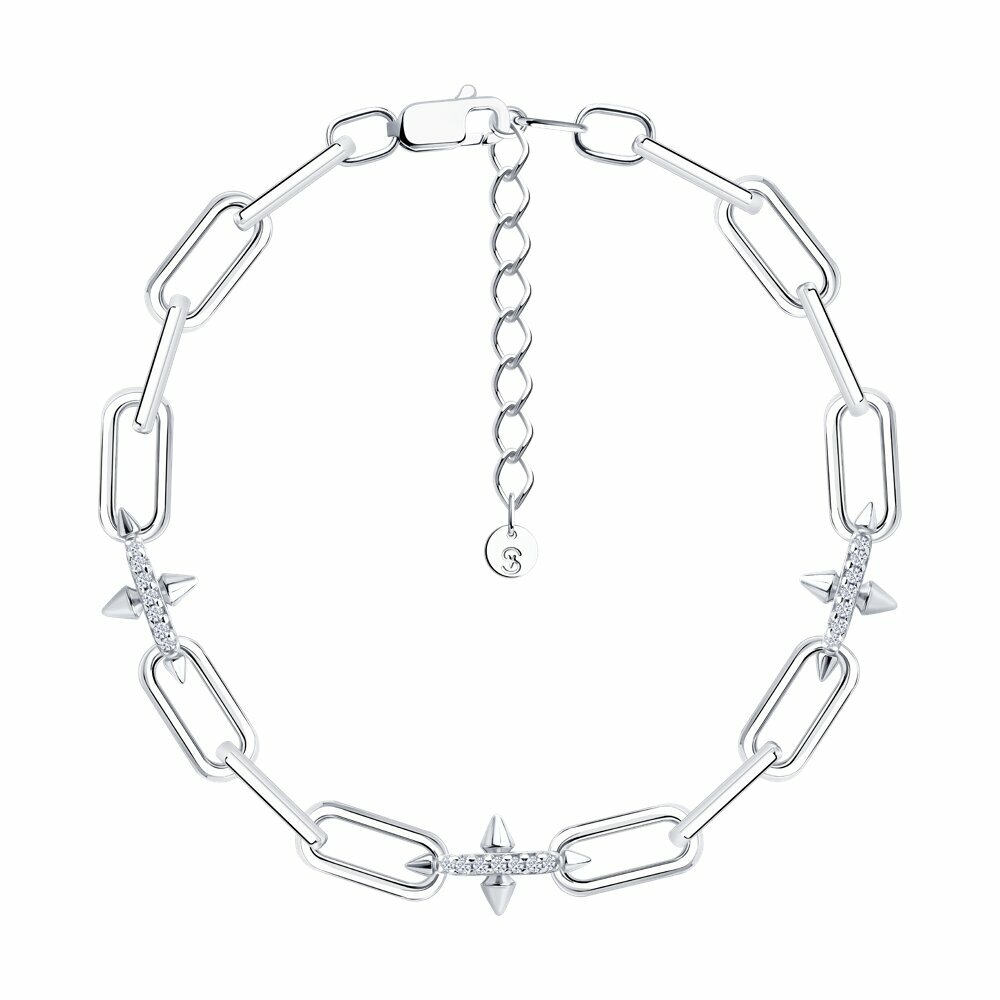 Браслет, серебро, 925 проба, родирование, фианит