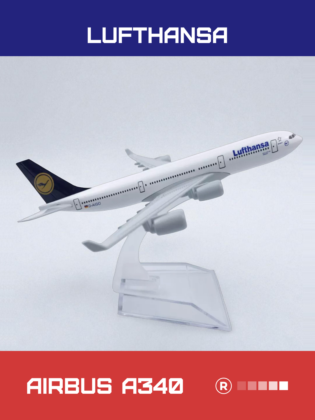 Модель самолета "Lufthansa" Airbus A340, металлический, масштаб 1:400