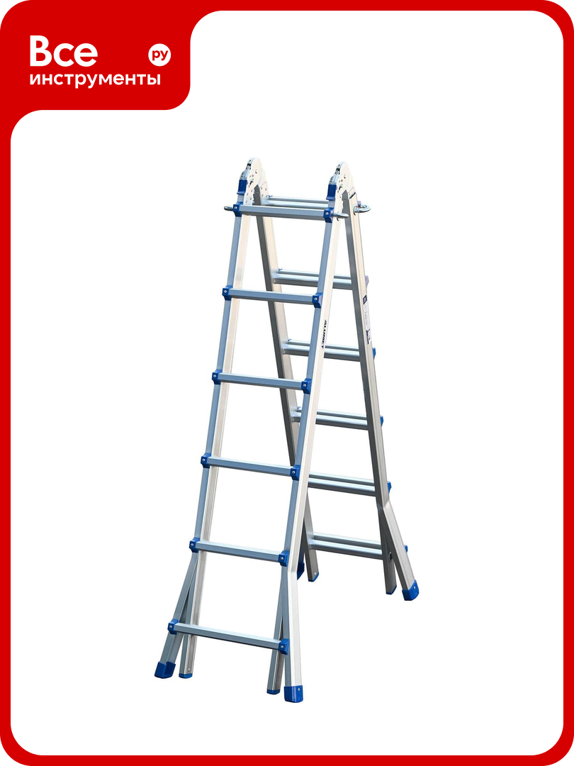 Алюминиевая шарнирная телескопическая Лестница Алюмет 4x6 ступеней. Серии TT46, двух основных, 5 мм