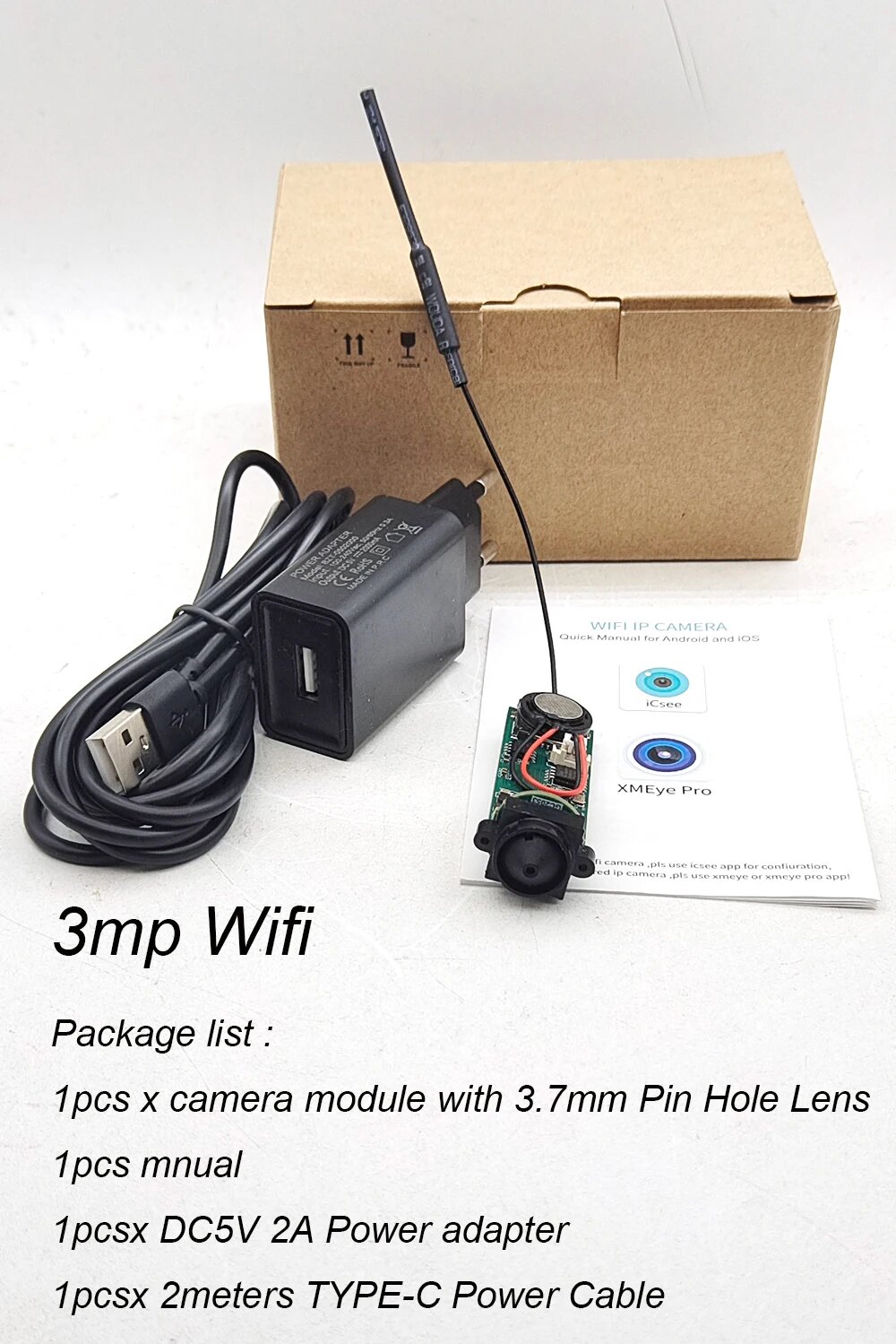 Icsee Xmeye мини WiFi камера 3MP 3.7mm Pin hole lens, Европейская вилка (EU Plug)