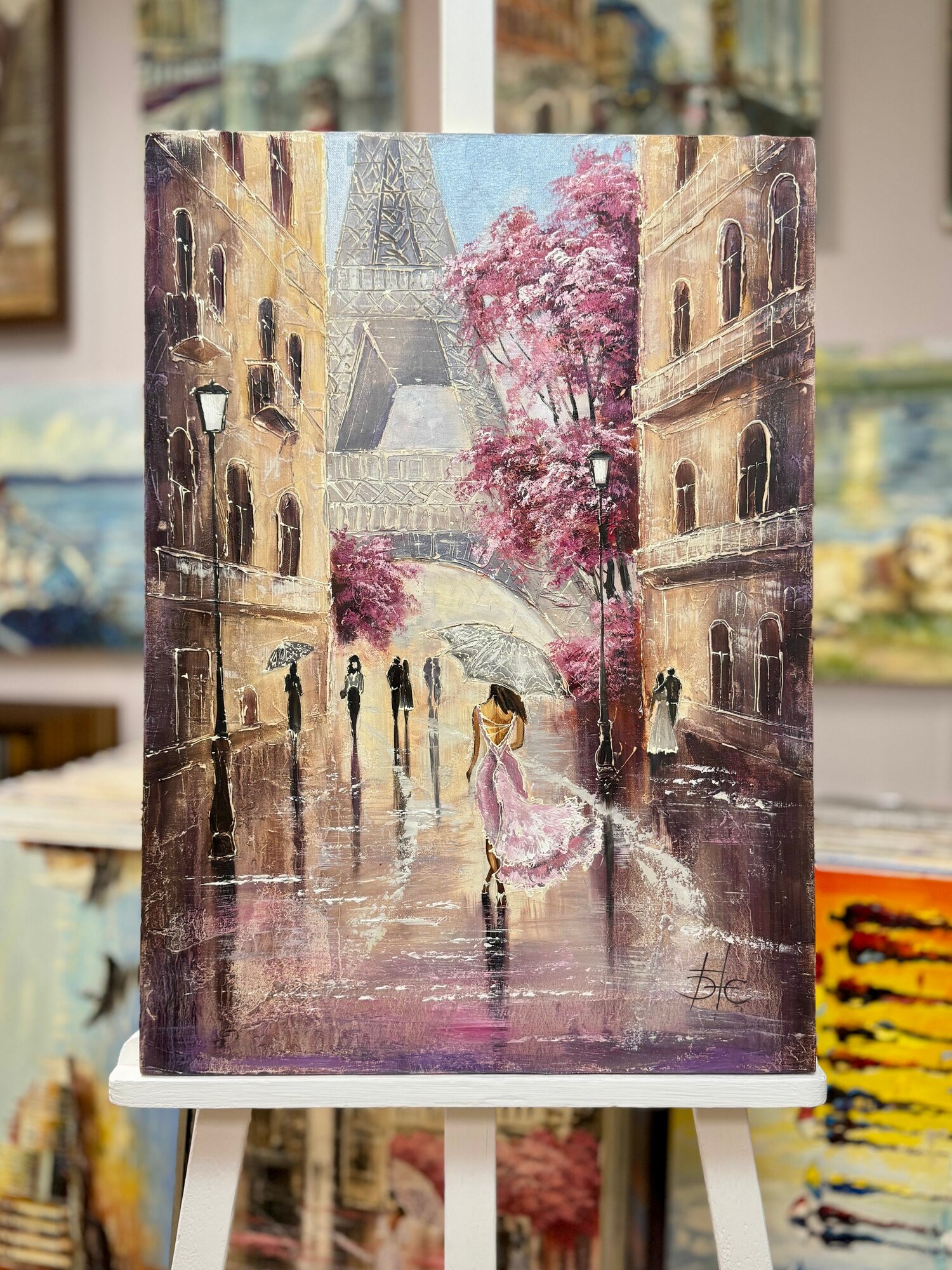 Картина маслом романтическая Париж девушка 50х70 см. Фактурная. Художественная мастерская Грёзы.