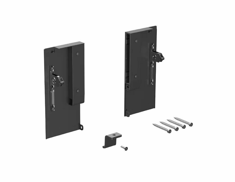 Комплект креплений передней панели ALPHALUX для внутреннего стеклянного ящика CRYSTAL высота M, антрацит (крепления L+R, уголок соединительный панели и дна, винты)