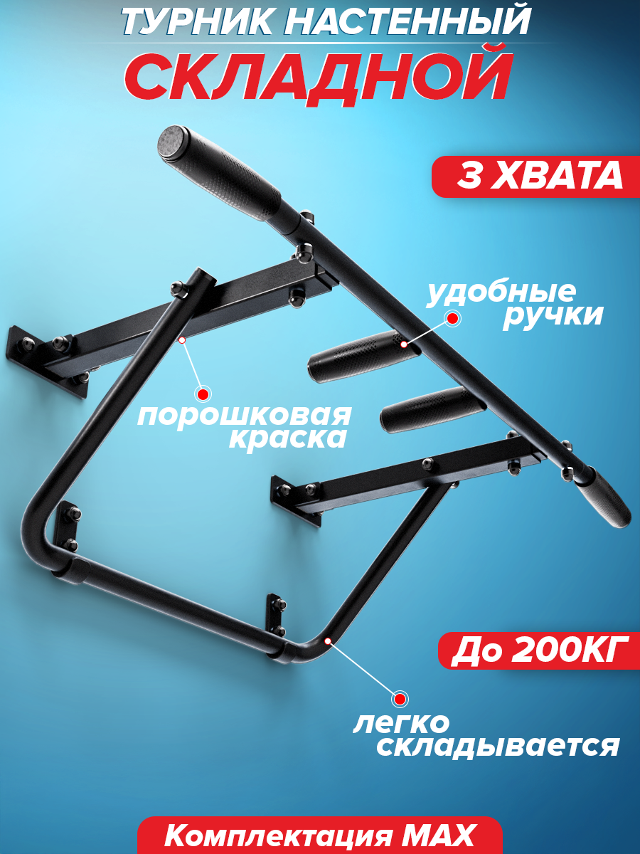 Турник настенный складной черный с черными ручками/Absolute Champion