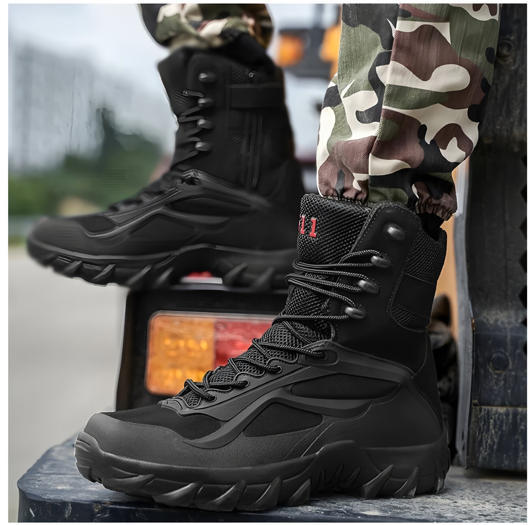 Берцы, мужские, непромокаемые, искусственная кожа, всесезон, бежевые