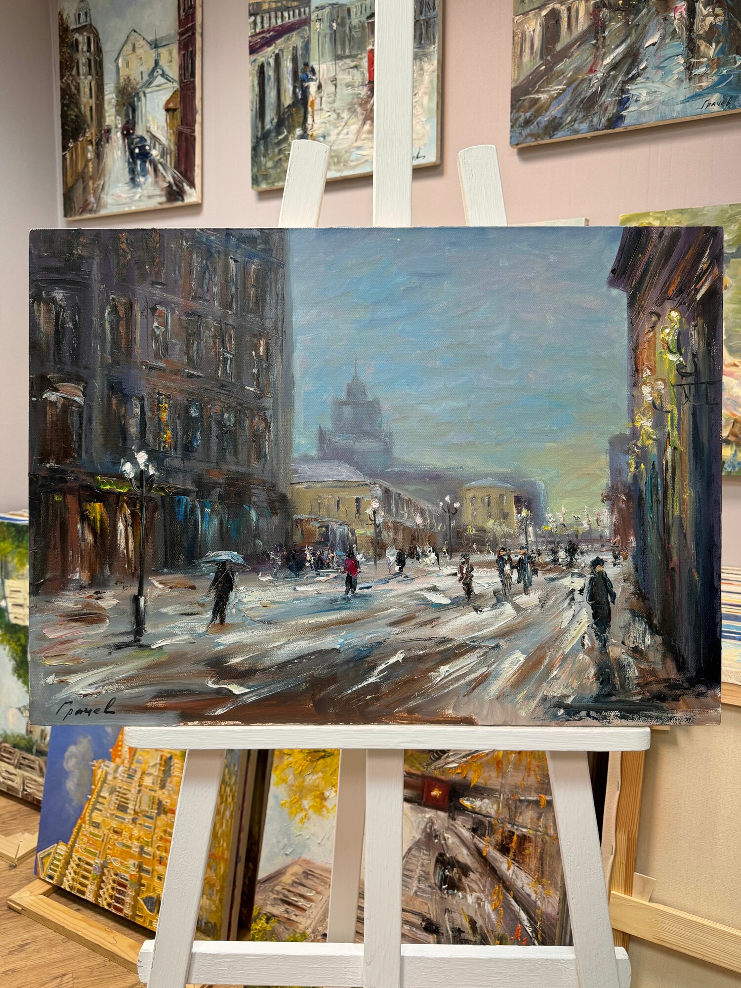 Картина маслом город Москва. Старый Арбат. 50х70 см. Художественная мастерская Грёзы.