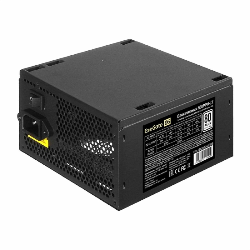 EXEGATE Блок питания EX282042RUS - OEM Блок питания 550W 550PPH - LT - OEM, 80+, ATX, black, APFC, 12cm, 24p, 4+4 p, 5 SATA, 3 IDE