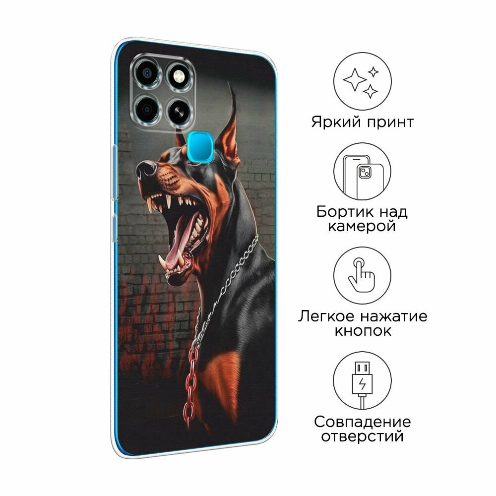 Чехол на Infinix Smart 6 / Инфиникс Смарт 6 с принтом "Доберман с цепью" — фото 1