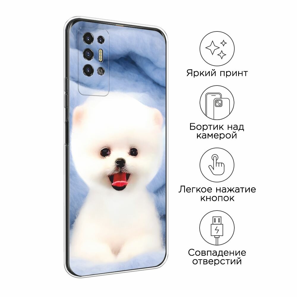 Силиконовый чехол на Tecno Pova 2 / Текно Пова 2 с принтом Белый пёсик — фото 1