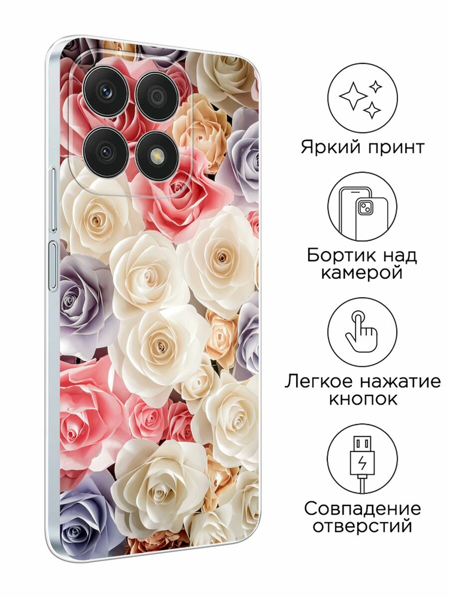 Силиконовый чехол на Honor X8A / Хонор X8A с принтом "Пастельные розы" — фото 1