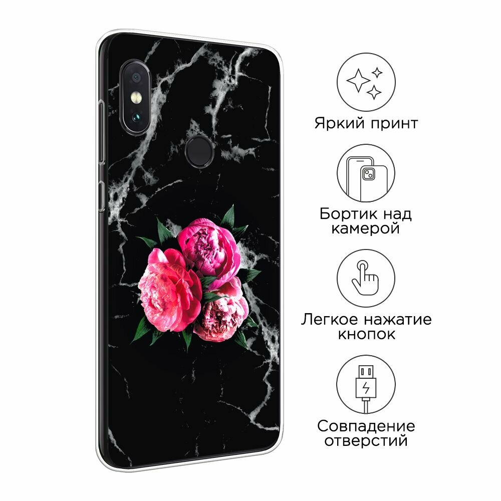 Чехол на Xiaomi Redmi Note 5/Note 5 Pro / Сяоми Редми Нот 5/Нот 5 Про с принтом "Букет на черном мраморе" — фото 1