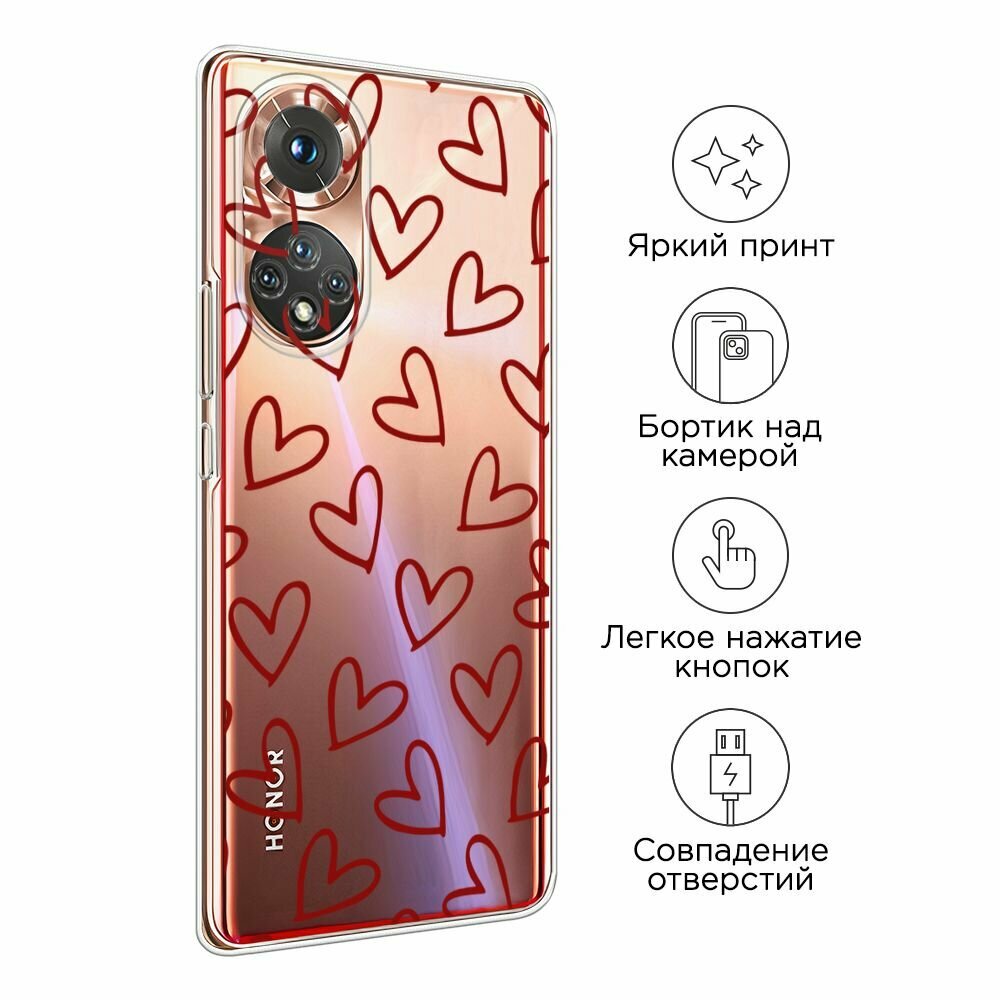 Чехол на Honor 50/Huawei Nova 9 / Хонор 50/Хуавей Нова 9 с принтом "Little hearts doodles 2 - 14 февраля", прозрачный — фото 1