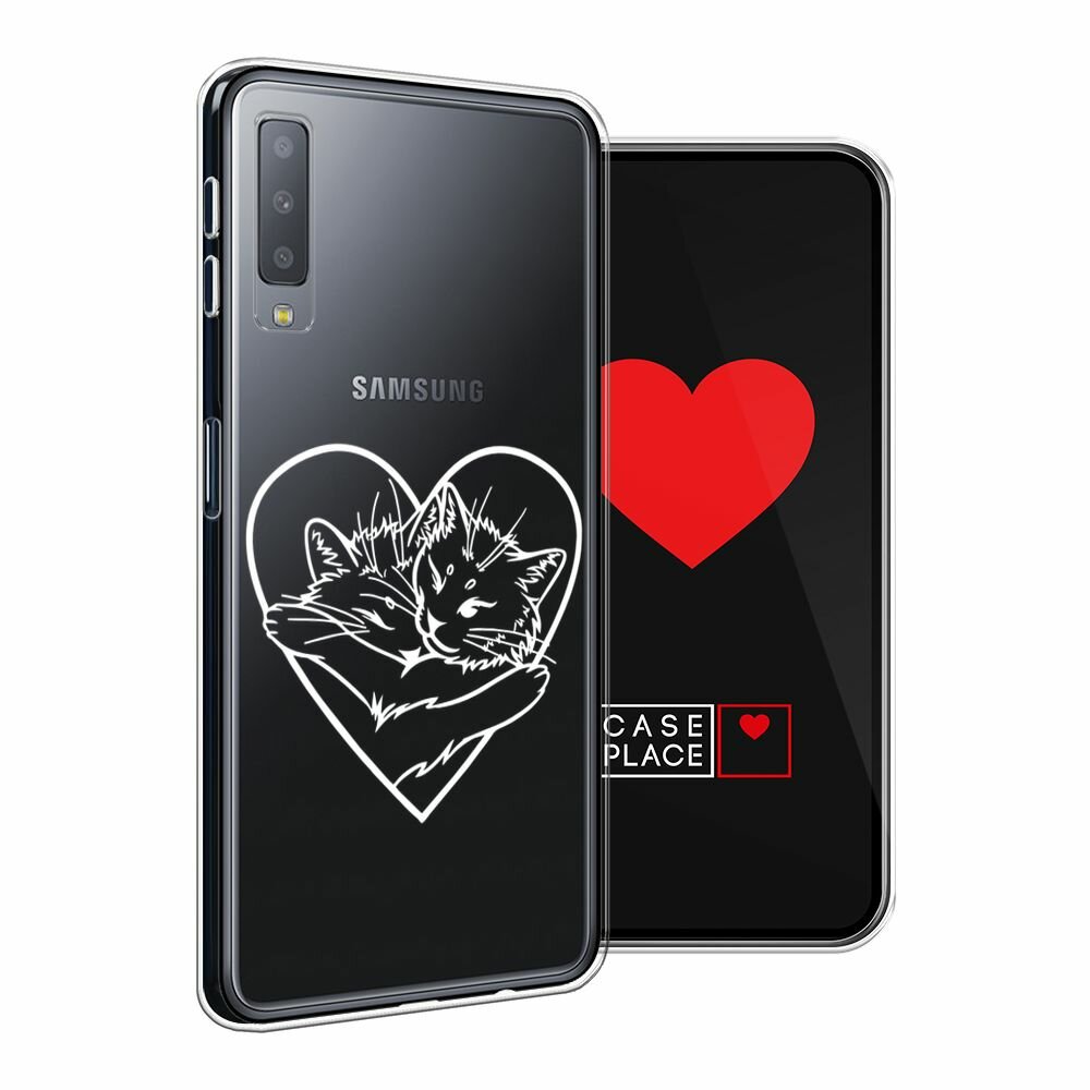 Чехол на Samsung Galaxy A7 2018 / Галакси А7 2018 с принтом "Влюблённые котики рисунок 2 - 14 февраля", прозрачный — фото 1