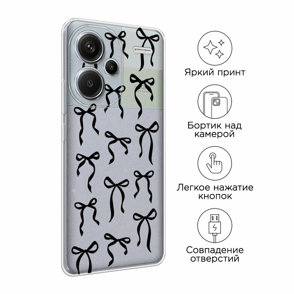 Чехол на Xiaomi Redmi Note 13 Pro+ / Сяоми Редми Нот 13 Про + с принтом "Black bows", прозрачный — фото 1