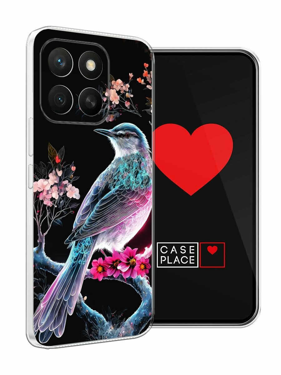 Чехол на Honor X8c / Хонор X8c с принтом "Птица на цветущем дереве" — фото 1