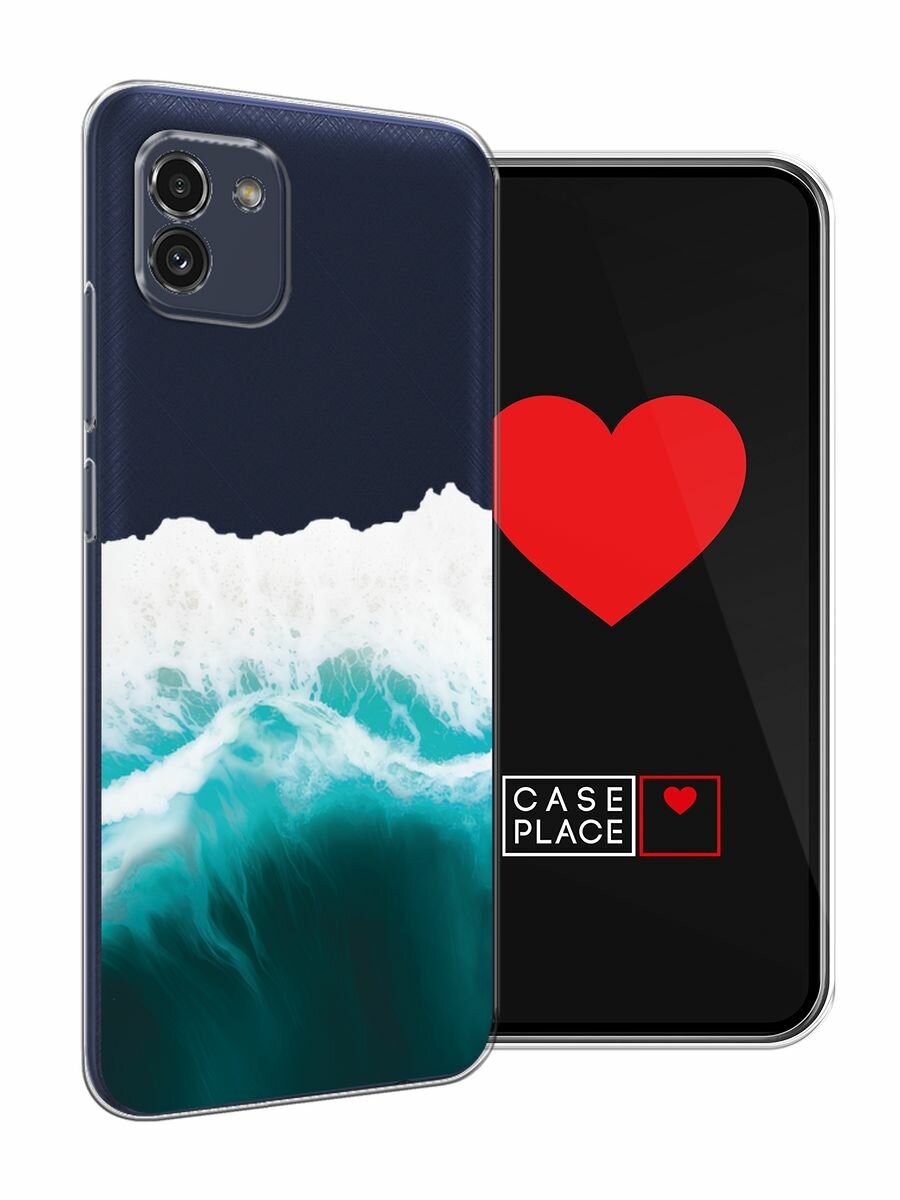 Чехол на Samsung Galaxy A03 / Самсунг Галакси А03 с принтом "Большая волна", прозрачный — фото 1