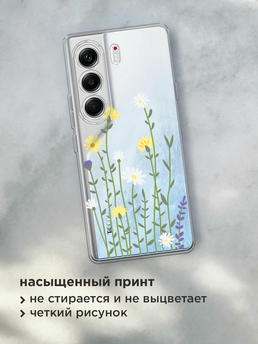 Чехол на Tecno Camon 40 Pro 5G / Текно Камон 40 Про 5G с принтом "Пучок полевых цветов", прозрачный — фото 1