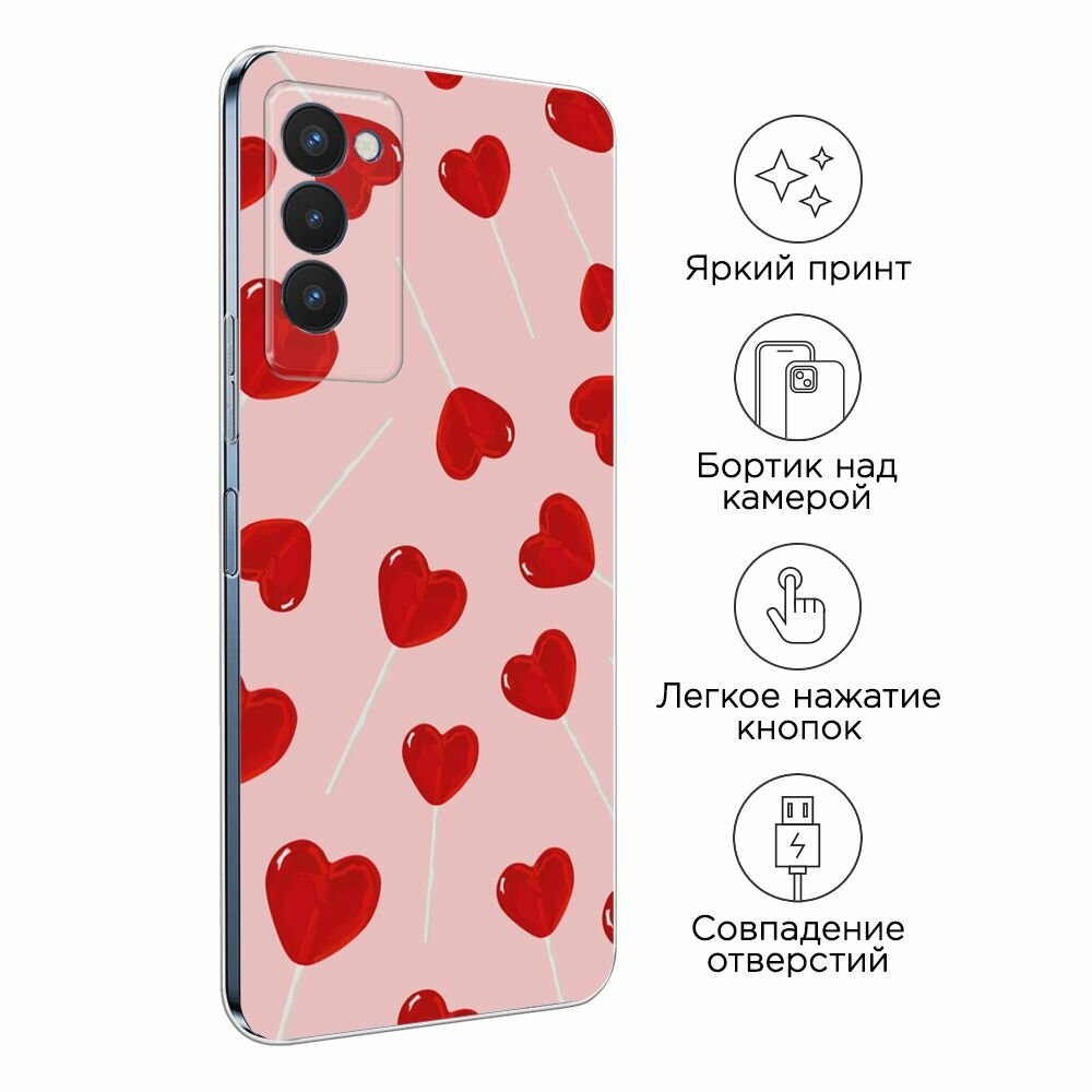 Чехол на Tecno Camon 18P / Техно Камон 18Р с принтом "Сердечки-леденцы 1 - 14 февраля" — фото 1