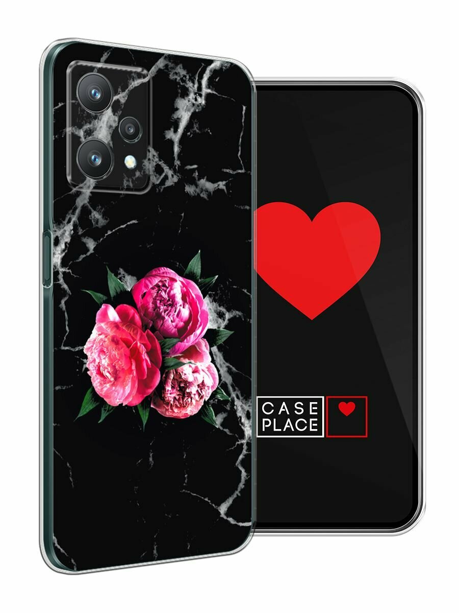 Чехол на Realme 9 5G / Реалми 9 5G с принтом "Букет на черном мраморе" — фото 1