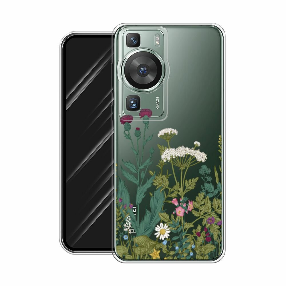 Чехол на Huawei P60/P60 Pro / Хуавей P60/P60 Про с принтом "Дикие полевые цветы", прозрачный — фото 1