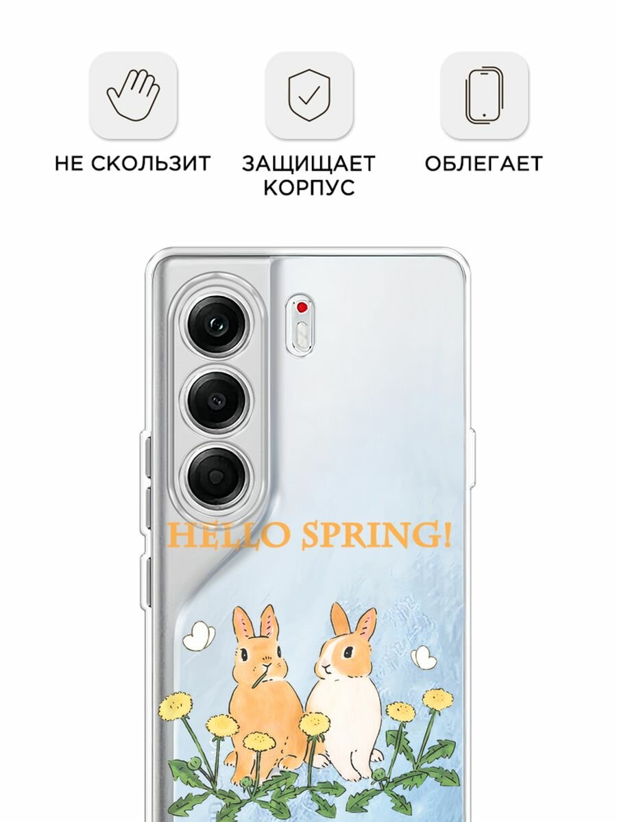 Чехол на Tecno Camon 40 Pro / Текно Камон 40 Про с принтом "Весенние кролики", прозрачный — фото 1