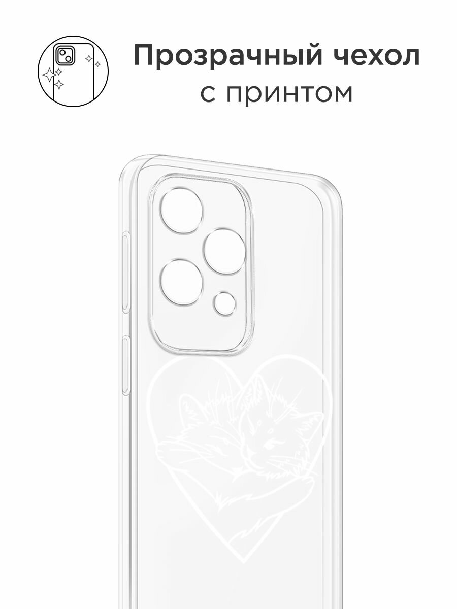 Чехол на Honor X6c / Хонор X6c с принтом "Влюблённые котики рисунок 2 - 14 февраля", прозрачный — фото 1