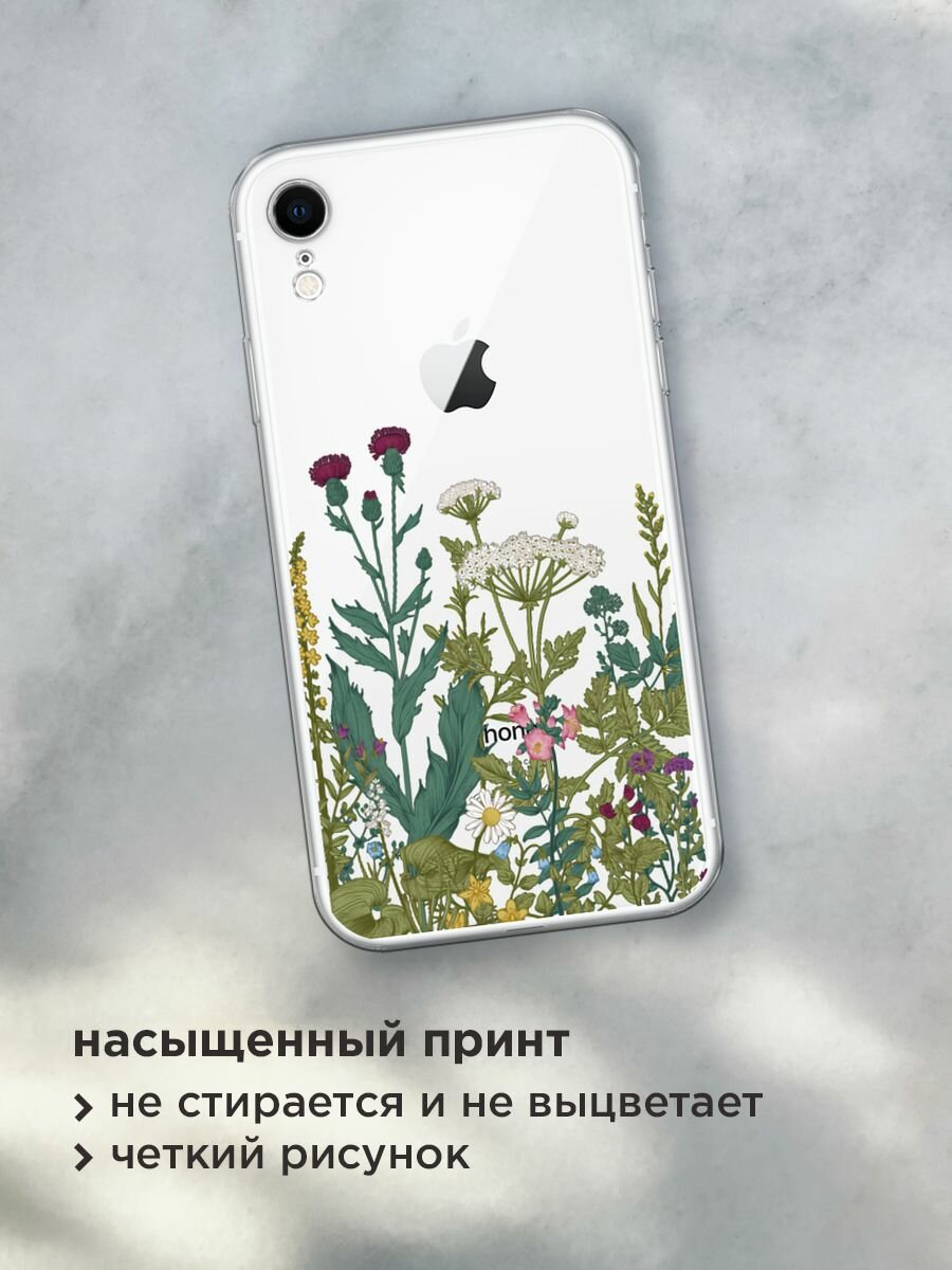 Чехол на Apple iPhone XR / Айфон XR с принтом "Дикие полевые цветы", прозрачный — фото 1