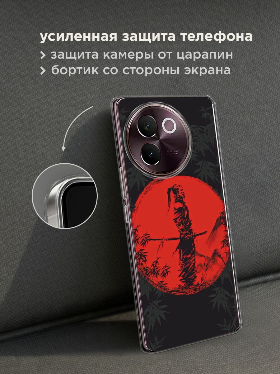 Чехол на Vivo V30e / Виво В30е с принтом "Самурай на красном фоне" — фото 1