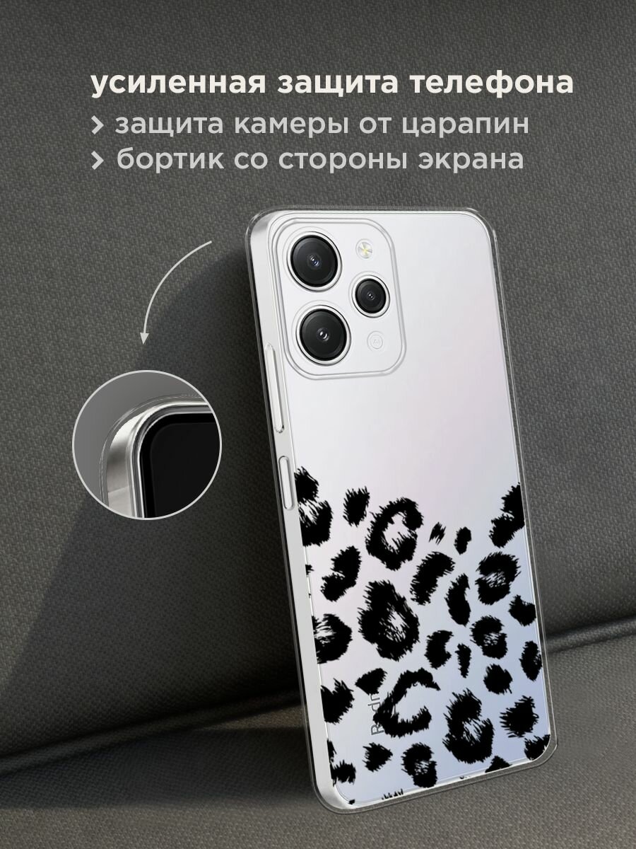 Чехол на Xiaomi Redmi 12 / Сяоми Редми 12 с принтом "Окрас леопарда фон черный", прозрачный — фото 1