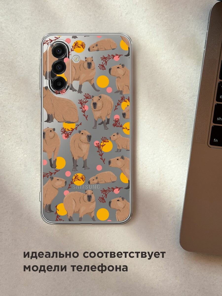 Чехол на Samsung Galaxy A17 / Самсунг А17 с принтом "Капибара паттерн", прозрачный — фото 1