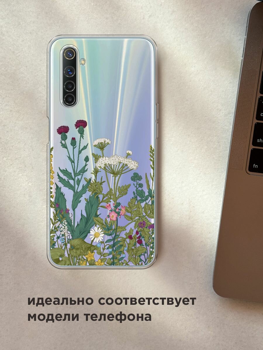 Чехол на Realme 6 / Реалми 6 с принтом "Дикие полевые цветы", прозрачный — фото 1