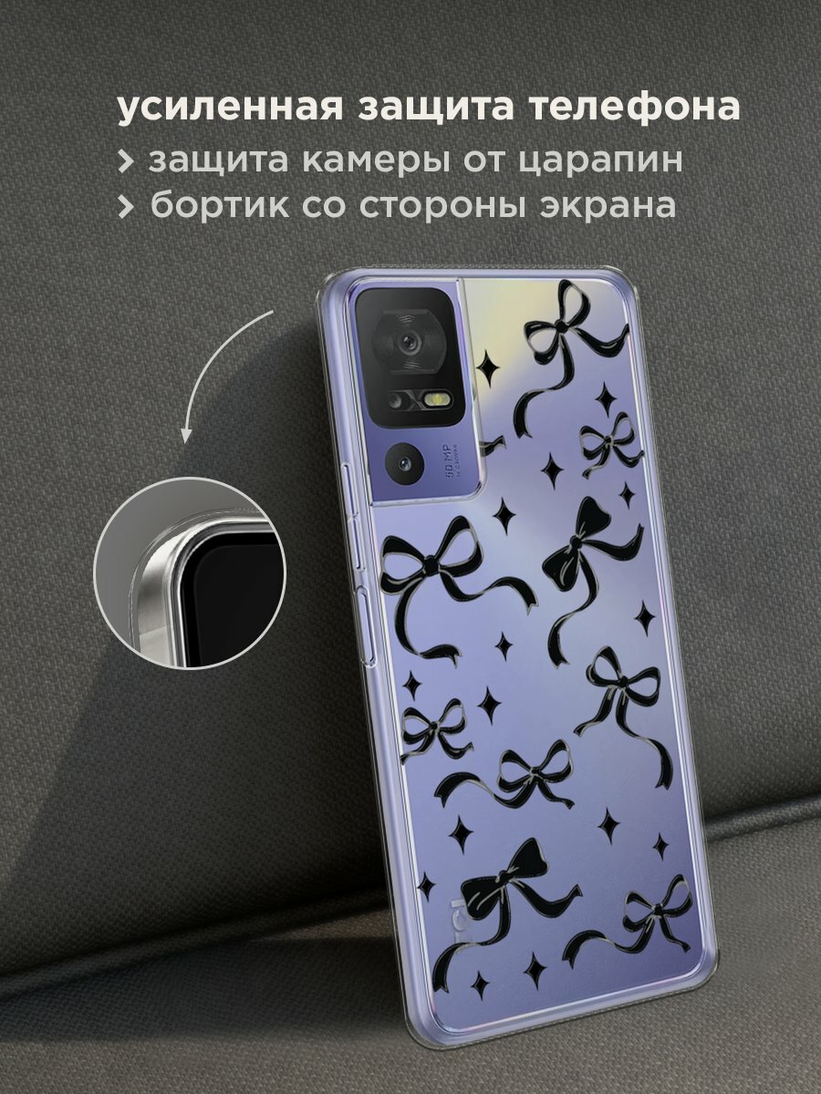 Чехол на TCL 40 SE / ТСЛ 40 SE с принтом "Милые чёрные бантики 4" — фото 1