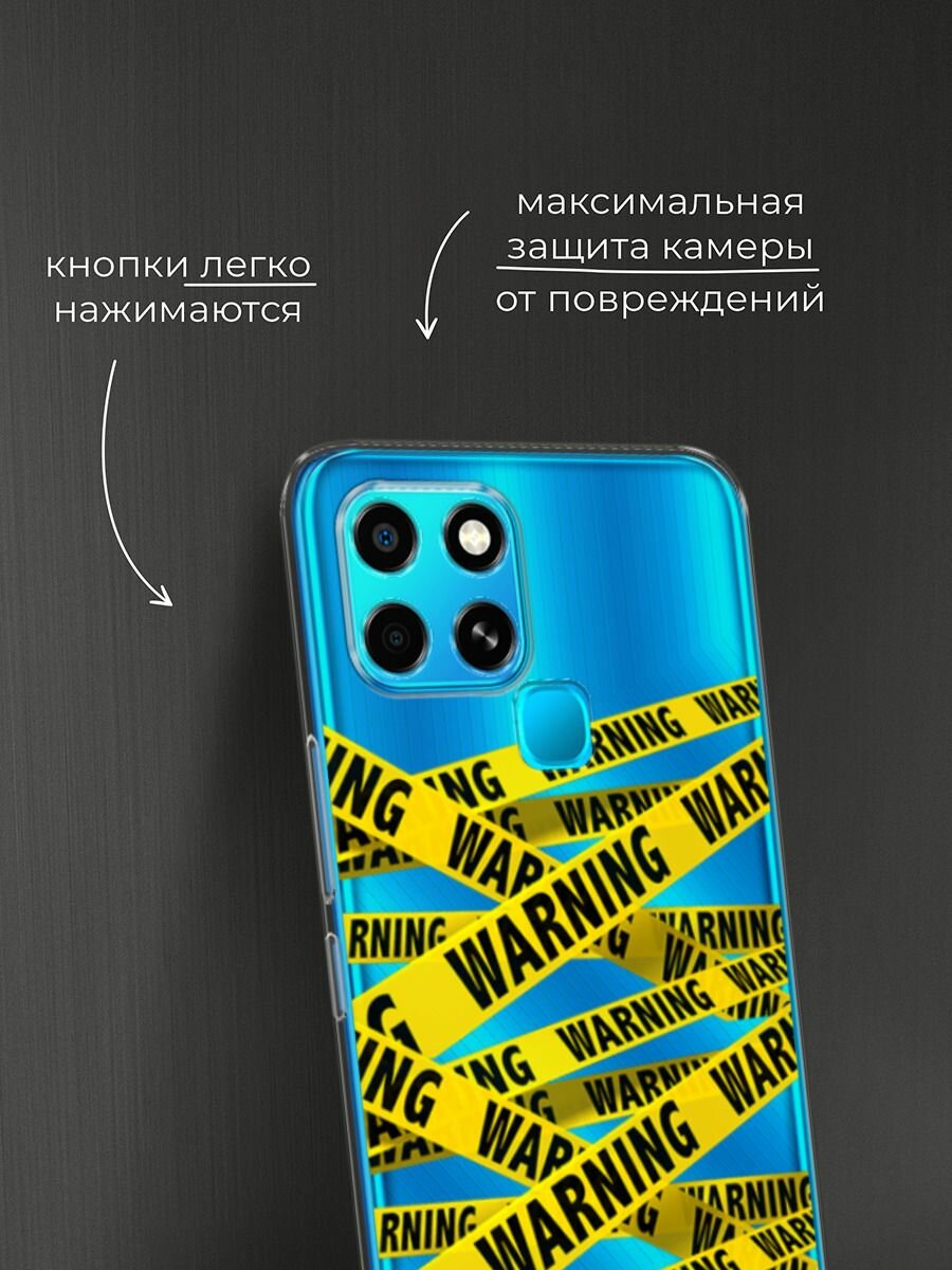 Чехол на Infinix Smart 6 / Инфиникс Смарт 6 с принтом "Warning!", прозрачный — фото 1