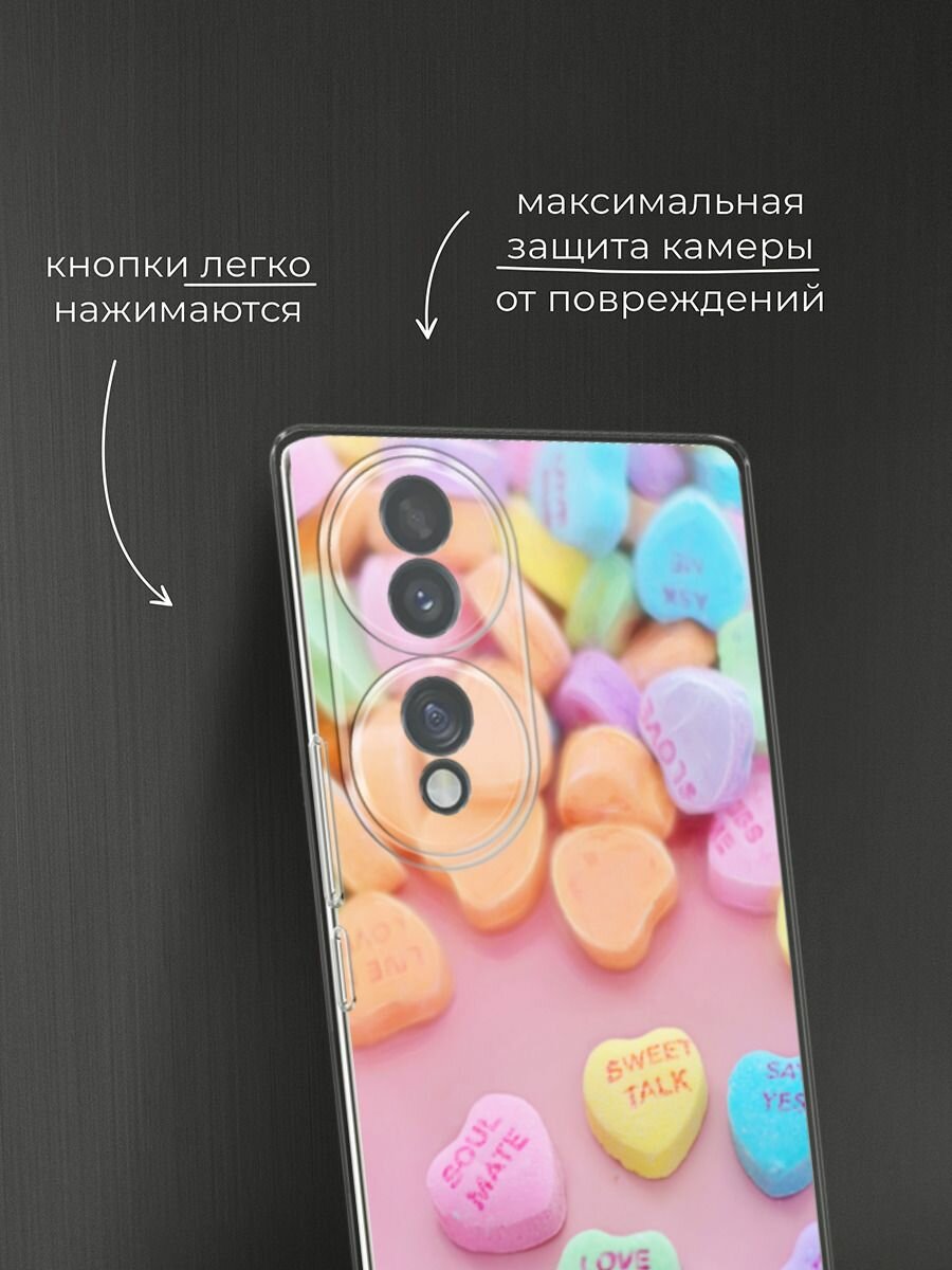 Чехол на Honor 70 / Хонор 70 с принтом "Конфетки сердечки 2" — фото 1