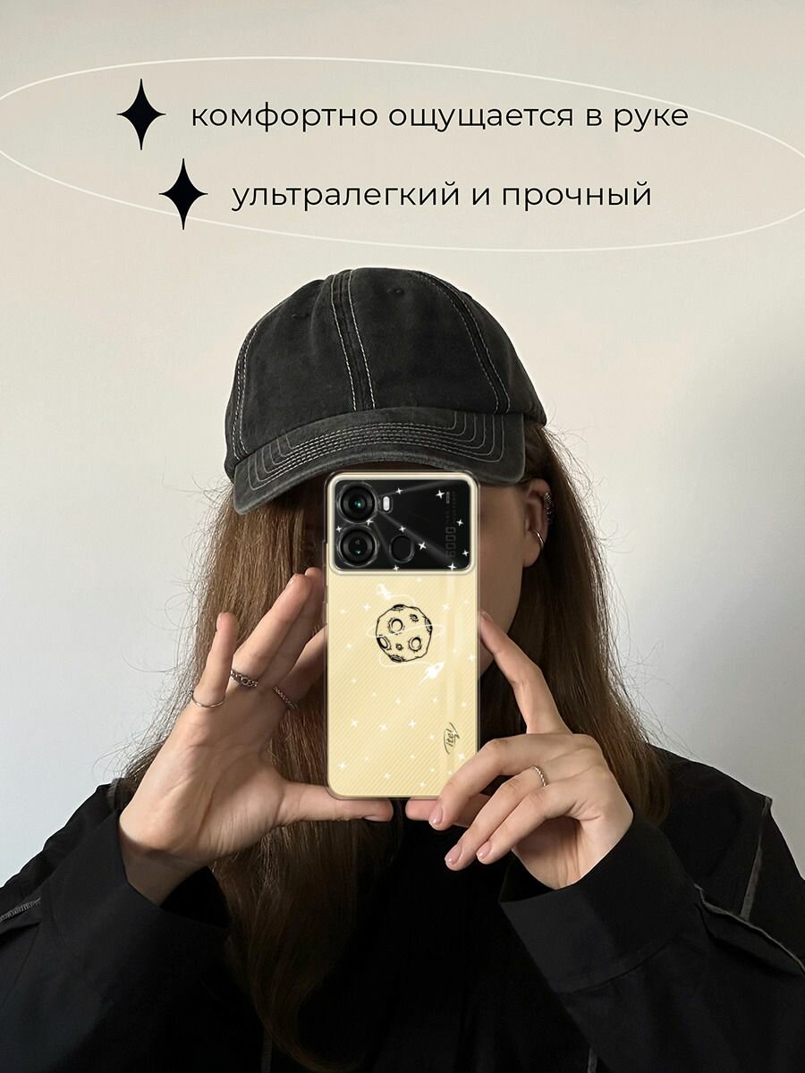 Чехол на Itel P40 / Ител P40 с принтом "Полет вокруг луны", прозрачный — фото 1