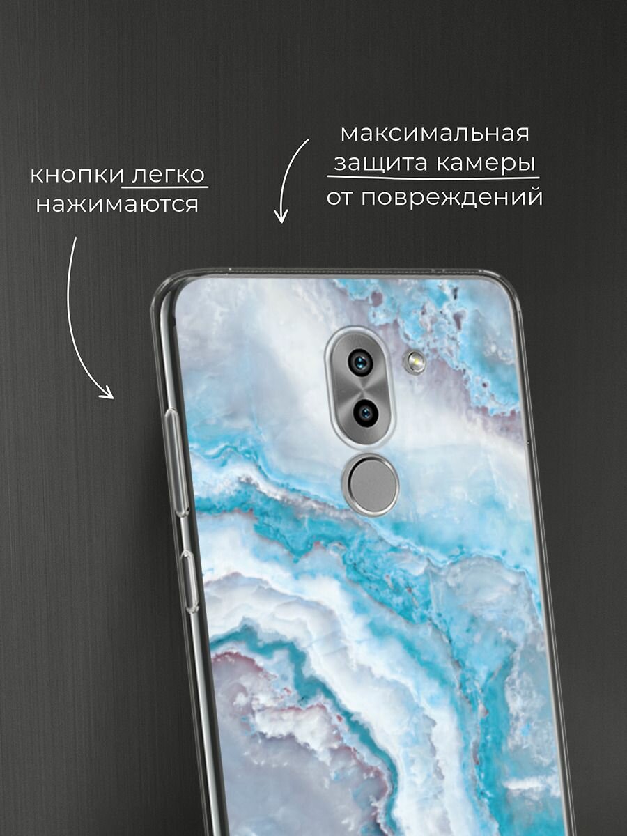 Чехол на Honor 6X / Хонор 6Х с принтом "Нежно-голубой мрамор" — фото 1