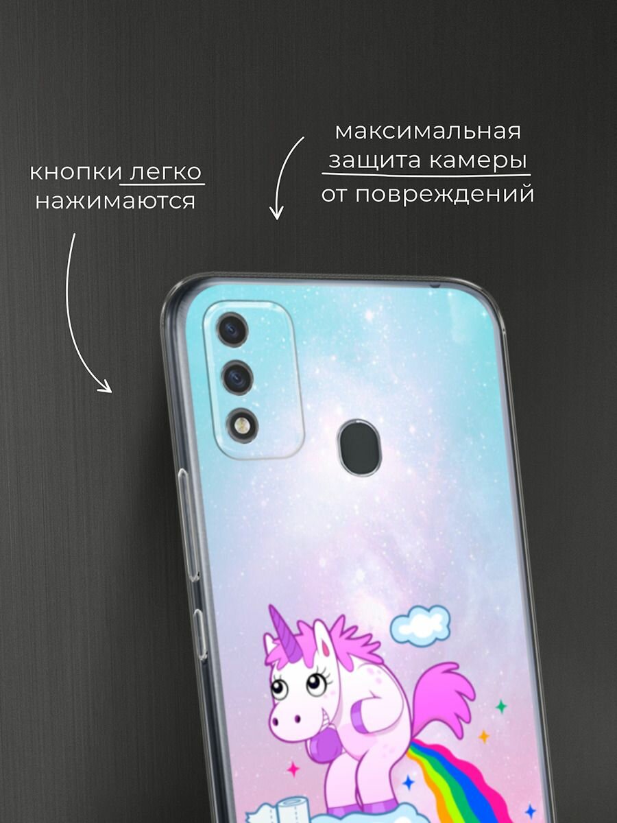 Силиконовый чехол на Itel A48 / Ител А48 с принтом "Единорог какает" — фото 1