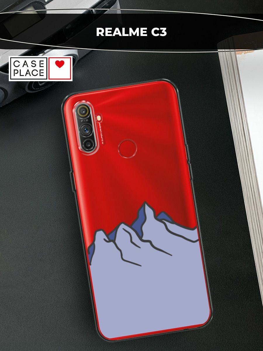 Силиконовый чехол на Realme C3 / Реалми C3 с принтом "Гора", прозрачный