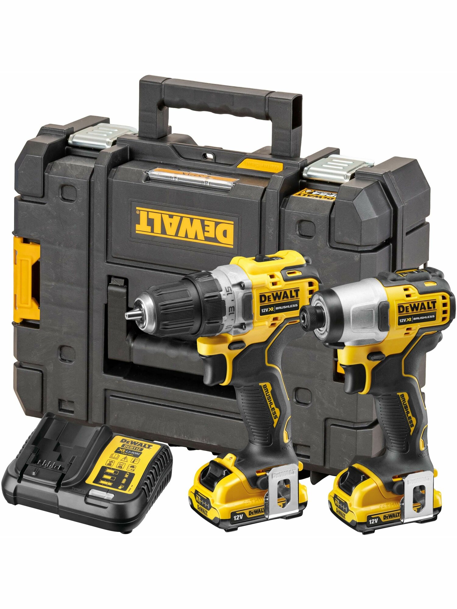 Аккумуляторный набор DEWALT DCK2110L2T, 12 В: дрель-шуруповерт DCD701 + шуруповерт DCF801, с 2 АКБ 3 Ач и ЗУ, в кейсе TSTAK