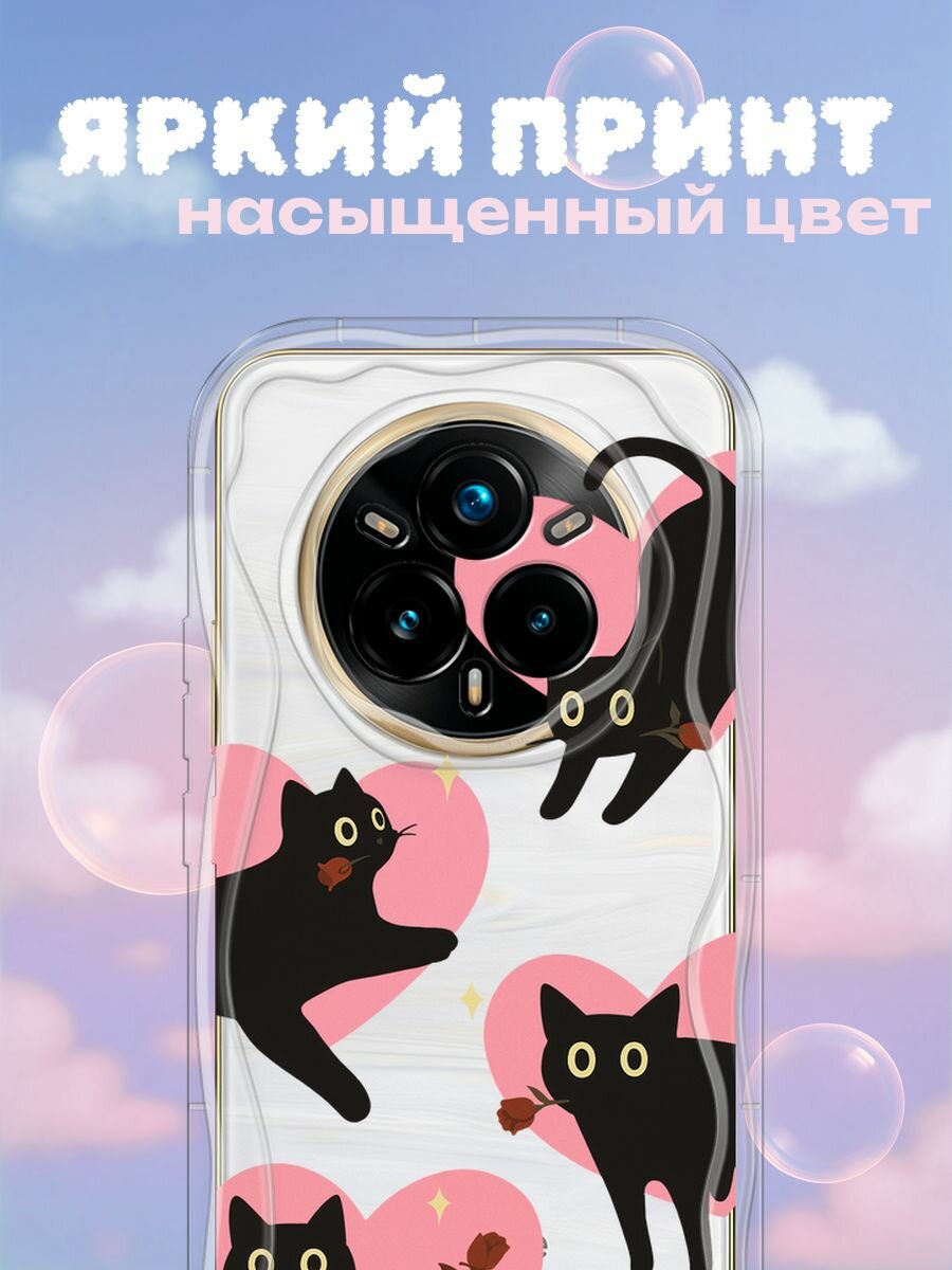 Чехол на Realme 14 Pro Plus / Реалми 14 pro plus с принтом "Котики с розой" — фото 1