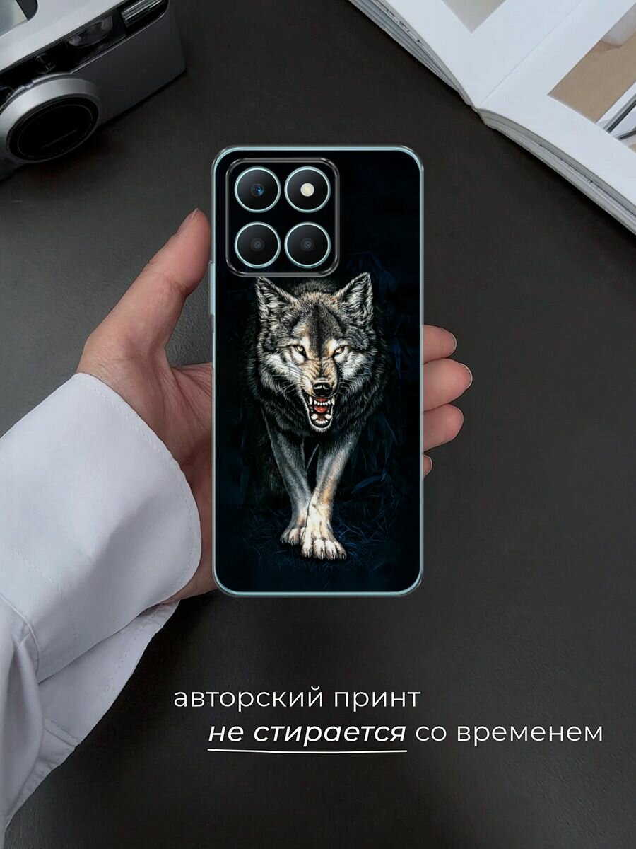 Чехол на Honor X6A / Хонор X6A с принтом "Злобный волк из ночи" — фото 1