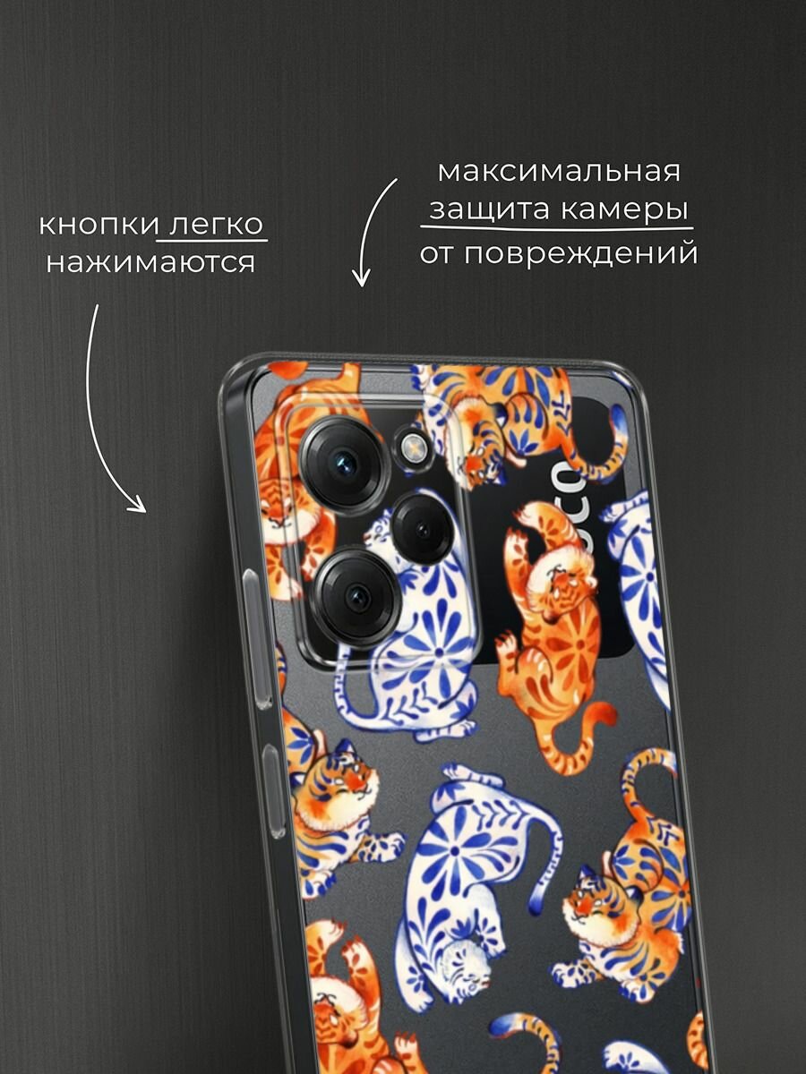 Чехол на Xiaomi Poco X5 Pro 5G / Сяоми Поко X5 Про 5G с принтом "Пухлые тигры", прозрачный — фото 1