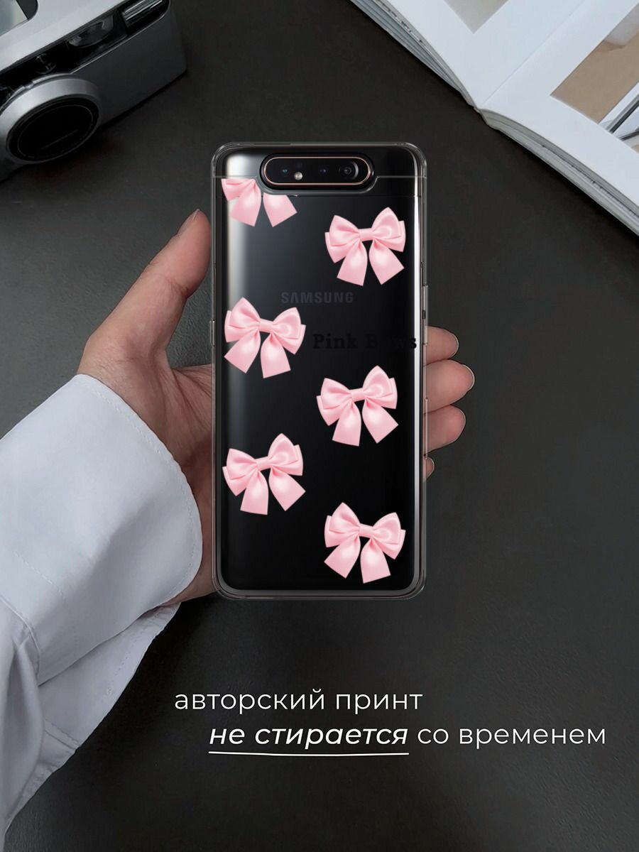 Чехол на Samsung Galaxy A80 / Самсунг Гэлакси A80 с принтом "Pink Bows", прозрачный — фото 1
