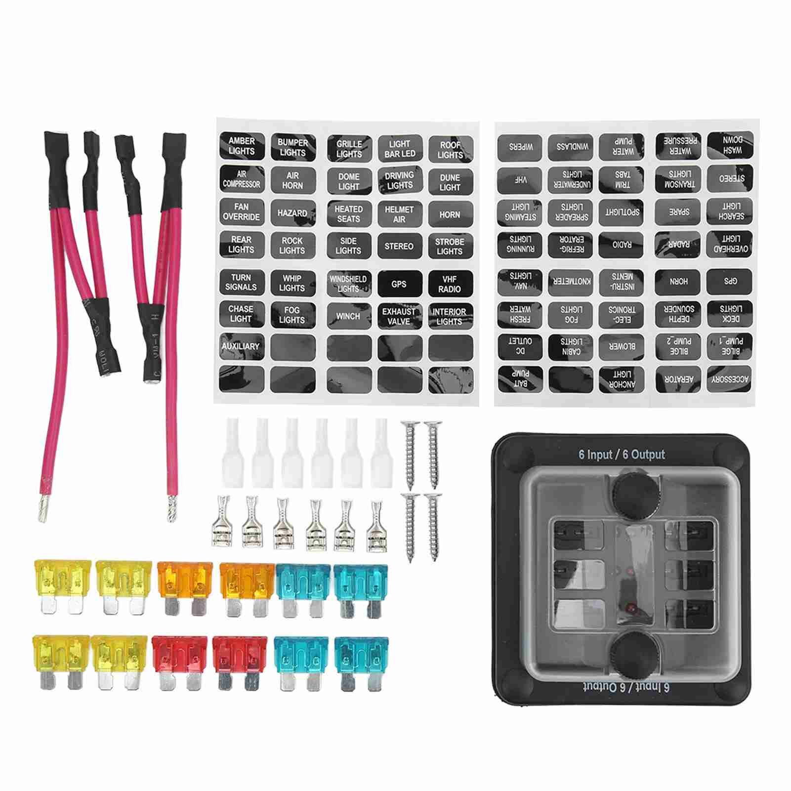 Блок предохранителей на 6 полос, водонепроницаемый, ATO/ATC, красный светодиодный индикатор, для автомобиля, морской лодки, грузовика, RV.
