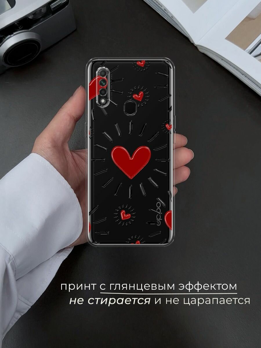 Чехол на Oppo A31 / Оппо А31 с принтом "Бордовые сердца паттерн" — фото 1