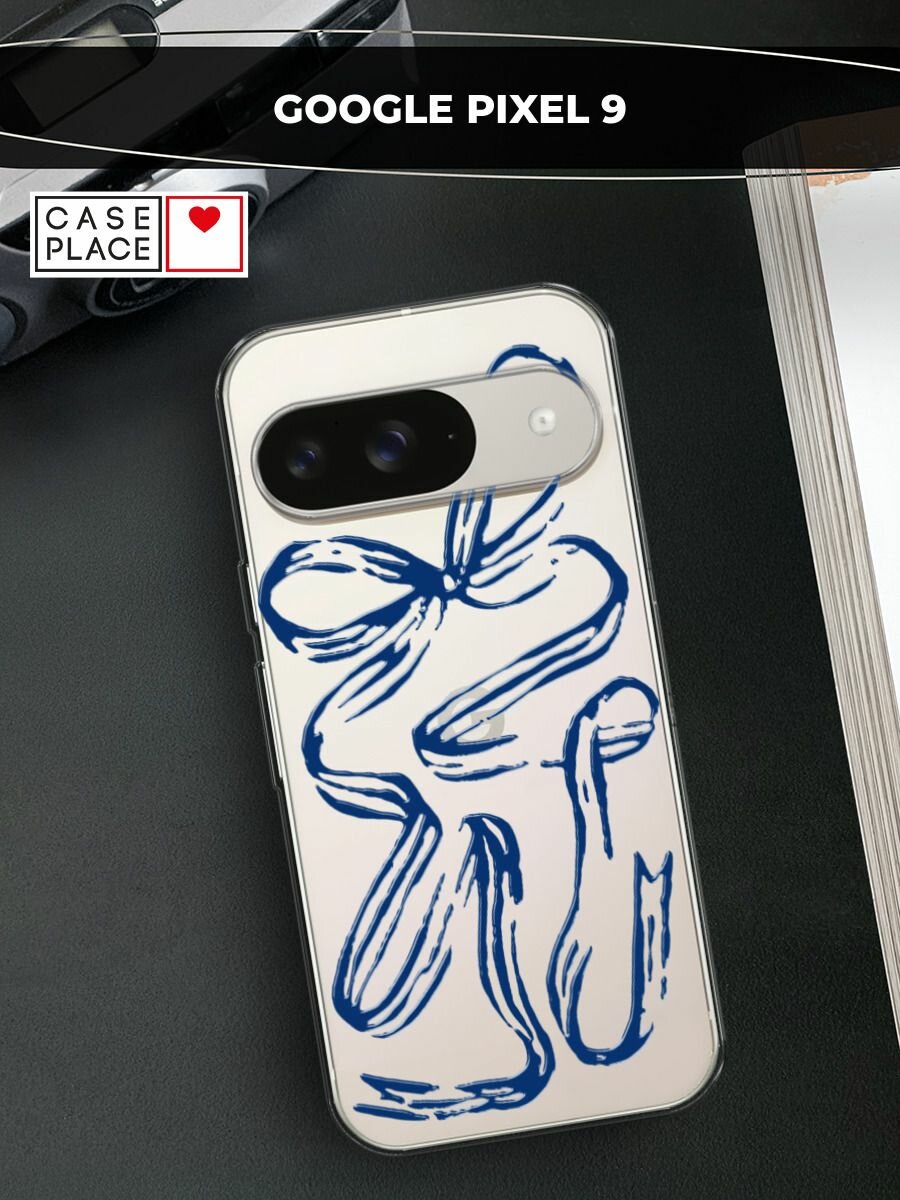 Чехол на Google Pixel 9 / Гугл Пиксель 9 с принтом "Синие очертания банта 2"