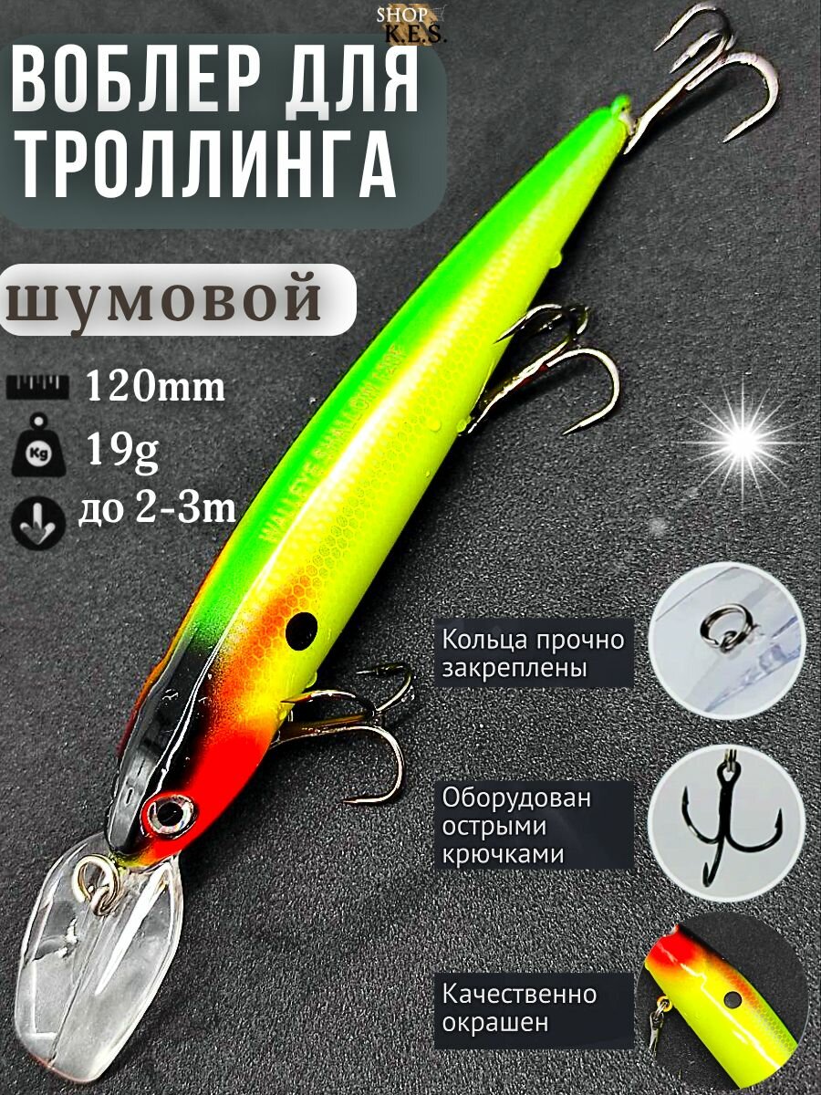 Воблер Бандит Минноу 120мм 19гр до 3м красноголовик / Приманка воблер для троллинга на щуку, судака