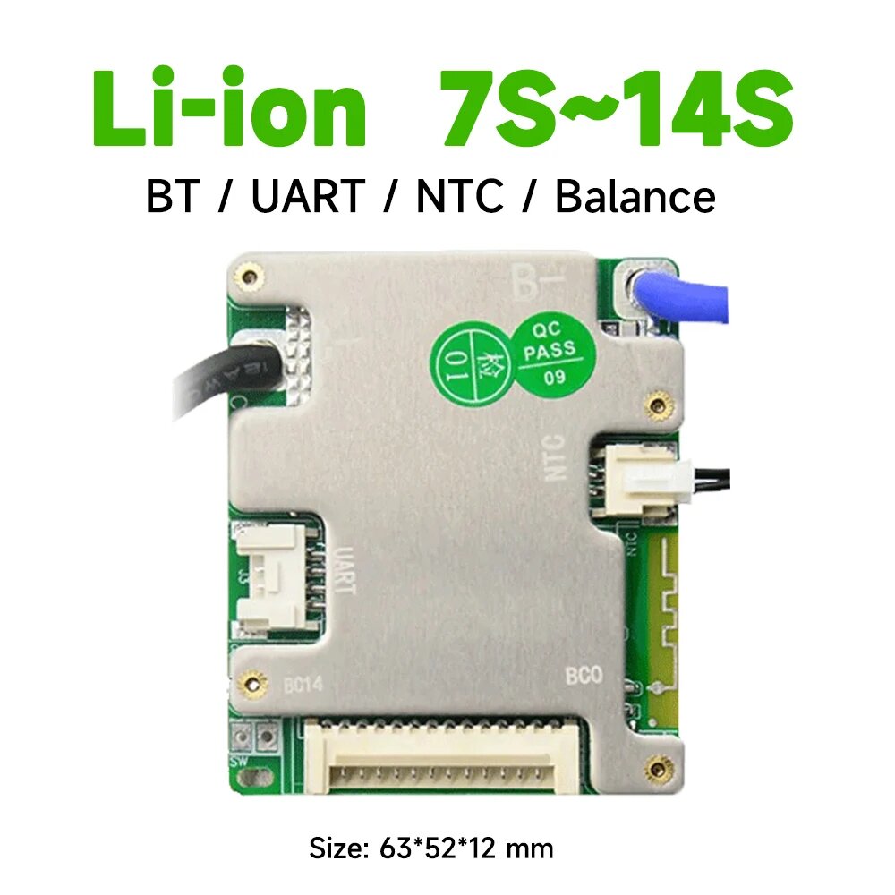 JIABAIDA Smart BMS для литиевых аккумуляторов 7-14S 20А, Li-ion 7-14S