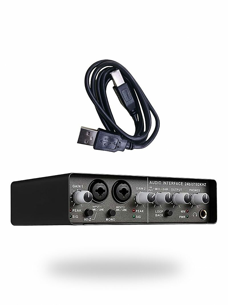 Студийный комплект для записи звука, интерфейсы TRS/RCA, 24 бит/192 кГц