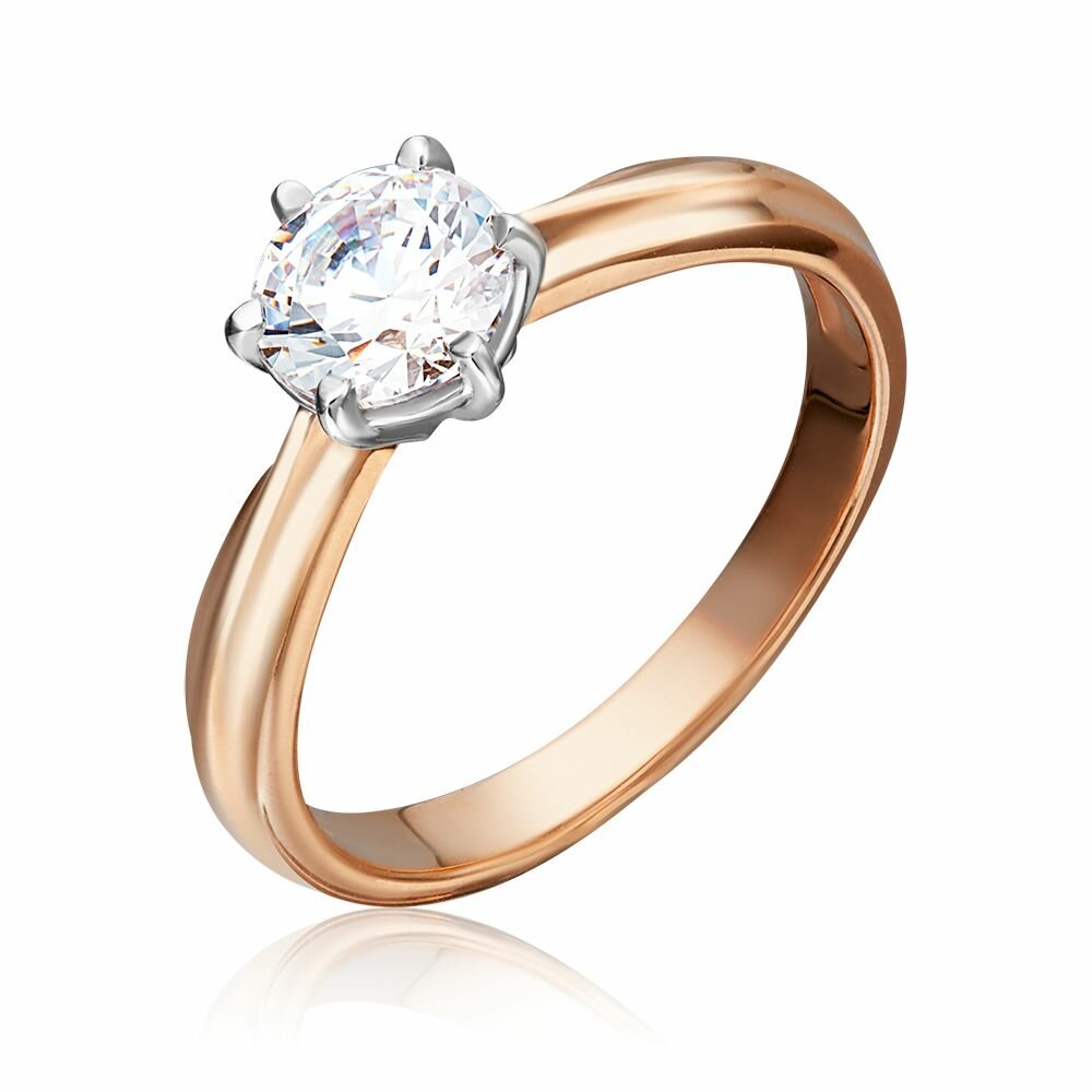 Кольцо помолвочное, комбинированное золото, 585 проба, родирование, фианит